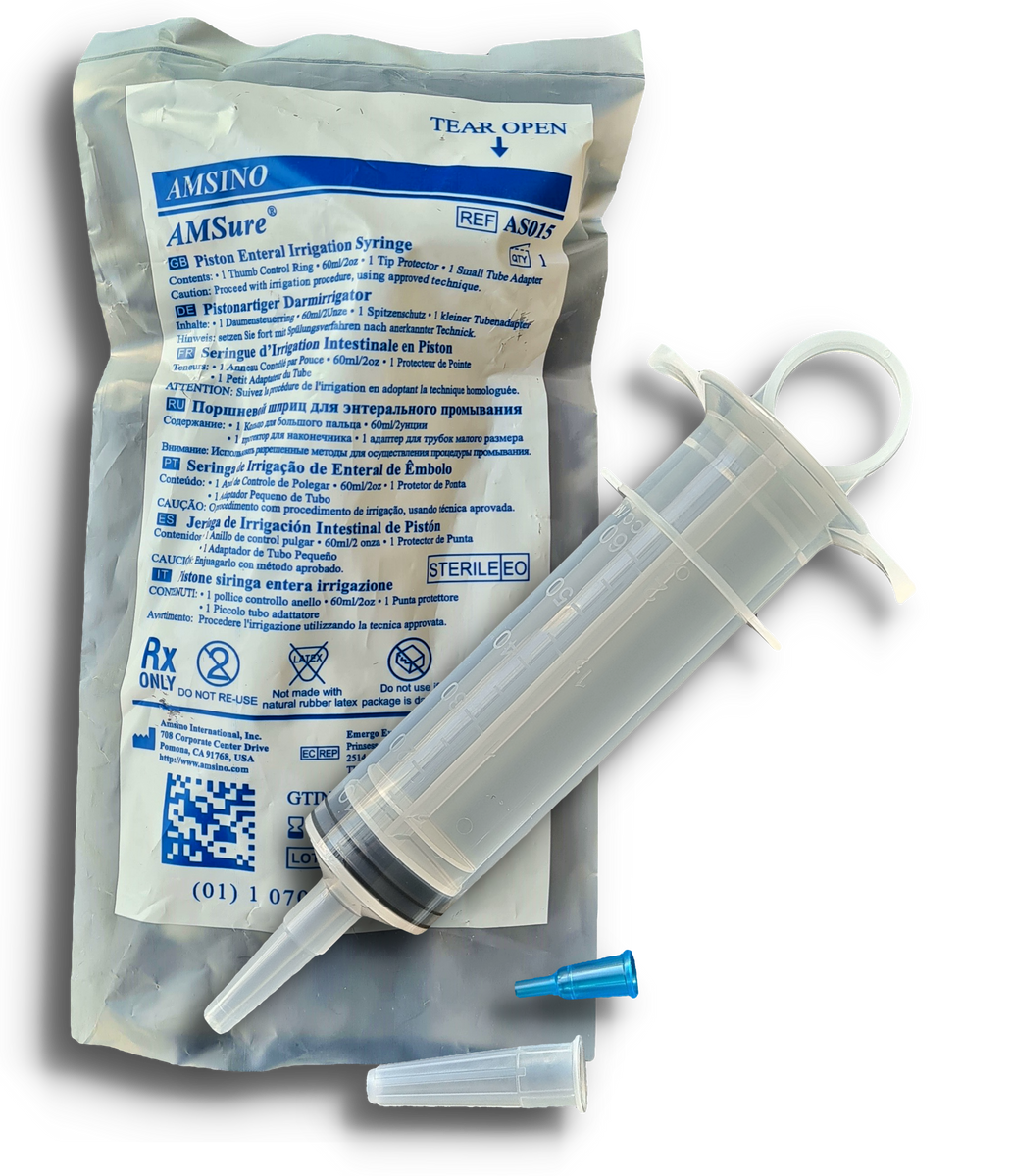 JERINGA PARA ALIMENTACION DE PACIENTE AMSINO AMSURE 60 ML + ADAPTADOR – ORTOPEDICOS MEDICA PLUS