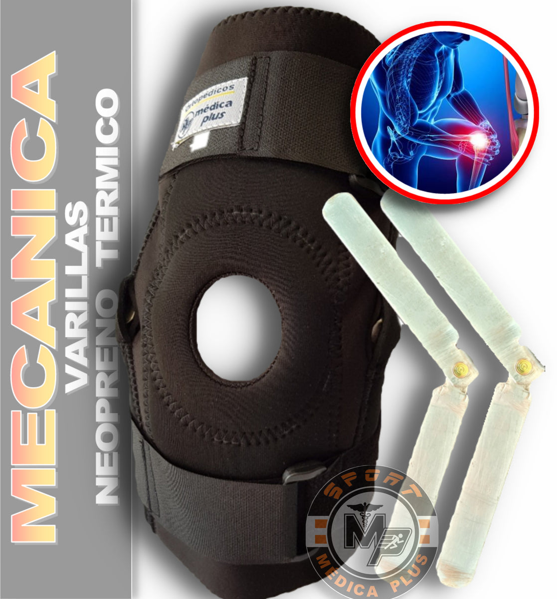 RODILLERA MECANICA RODILLERA ABIERTA DE NEOPRENO NEGRO CON VARILLAS DE ...